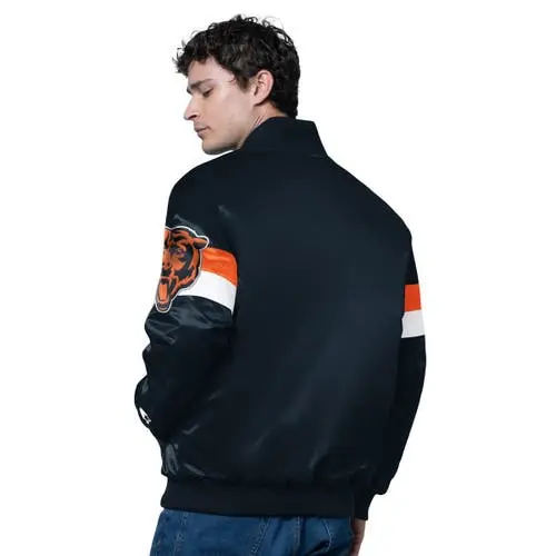 STARTER Chicago Bears Triple Option Satin Varsity Jacket - Navy