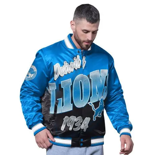 STARTER Detroit Lions Pass Rush Varsity Full-snap Jacket - Blue