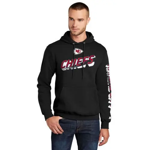 STARTER Kansas City Chiefs Wordmark Logo Pullover Hoodie - Black