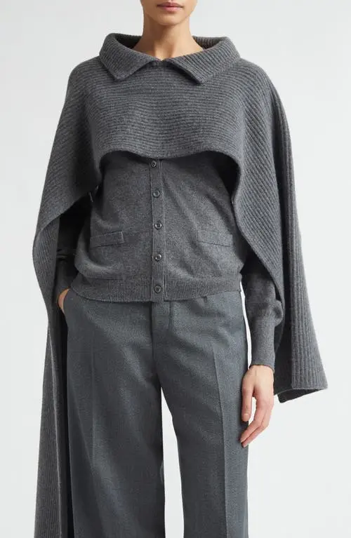 MAISON MARGIELA Wool Rib Scarf With Collar Detail - Dark Grey