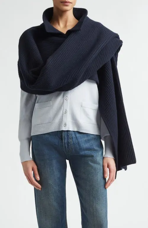 MAISON MARGIELA Wool Rib Scarf With Collar Detail - Navy