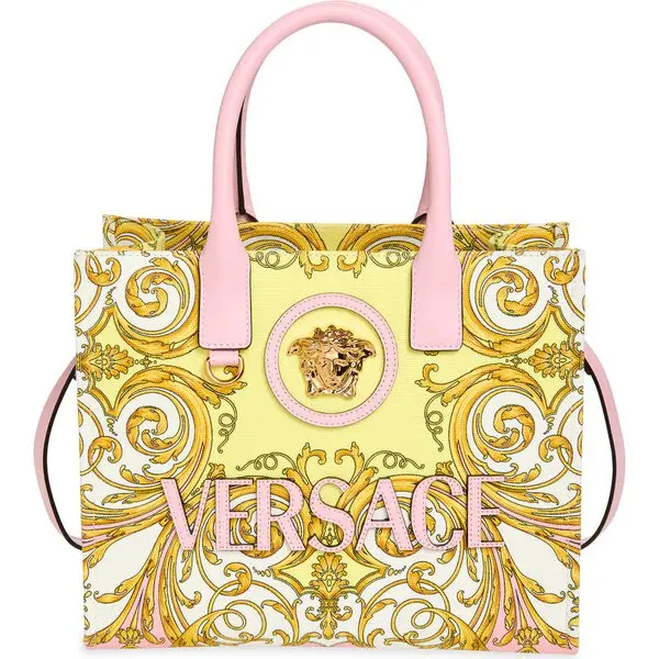 Versace La Medusa Small Canvas Tote - Pastel Pink Gold