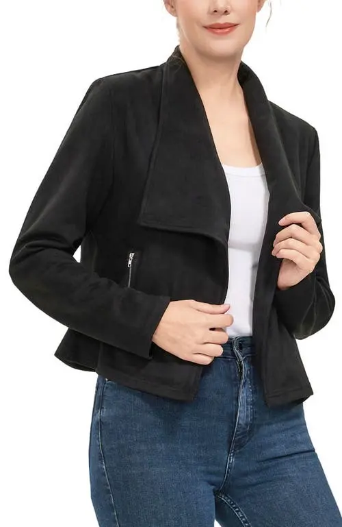 KIMI + KAI Faux Suede Open Front Jacket - Black