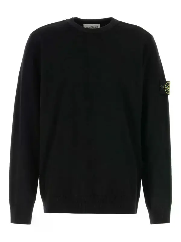 Stone Island Logo Patch Wool Crewneck Sweater - Black