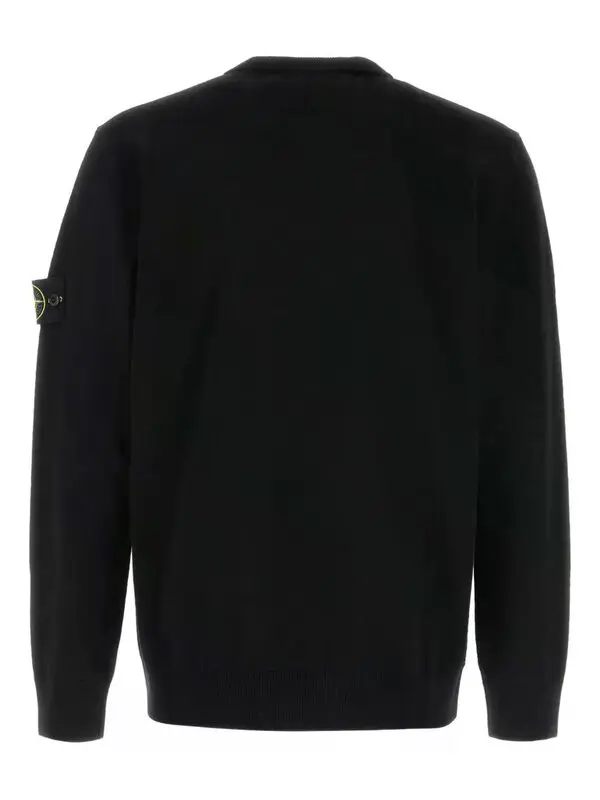 Stone Island Logo Patch Wool Crewneck Sweater - Black