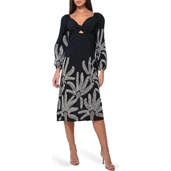 Adelyn Rae Jia Long Sleeve Embroidered Midi Dress
