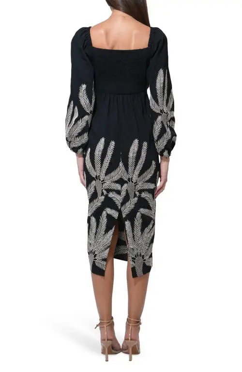 Adelyn Rae Jia Long Sleeve Embroidered Midi Dress