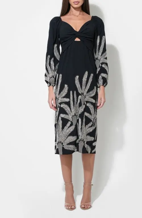 Adelyn Rae Jia Long Sleeve Embroidered Midi Dress