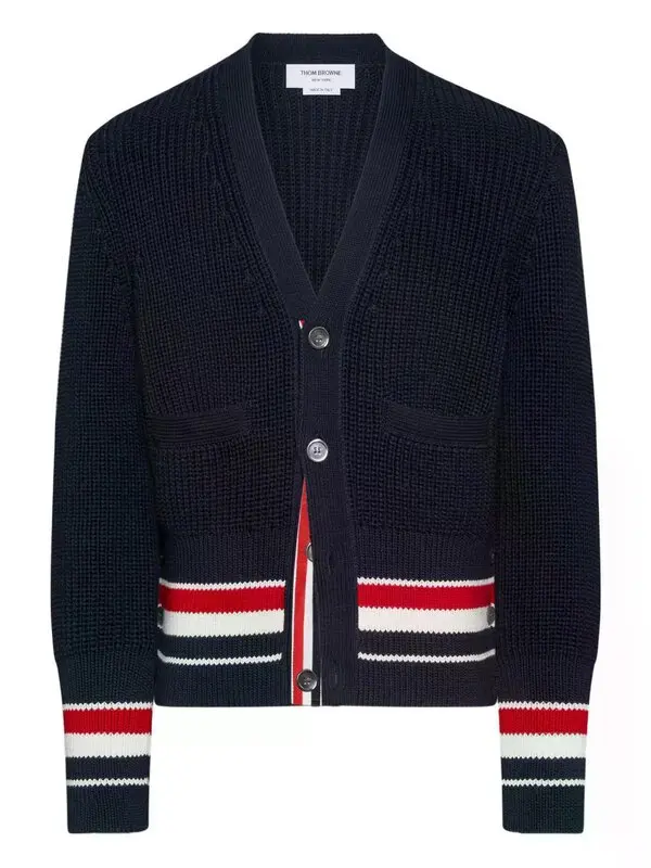 Thom Browne Button-fastening V-neck Cotton Cardigan - Blue