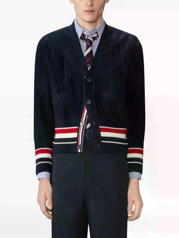Thom Browne Button-fastening V-neck Cotton Cardigan
