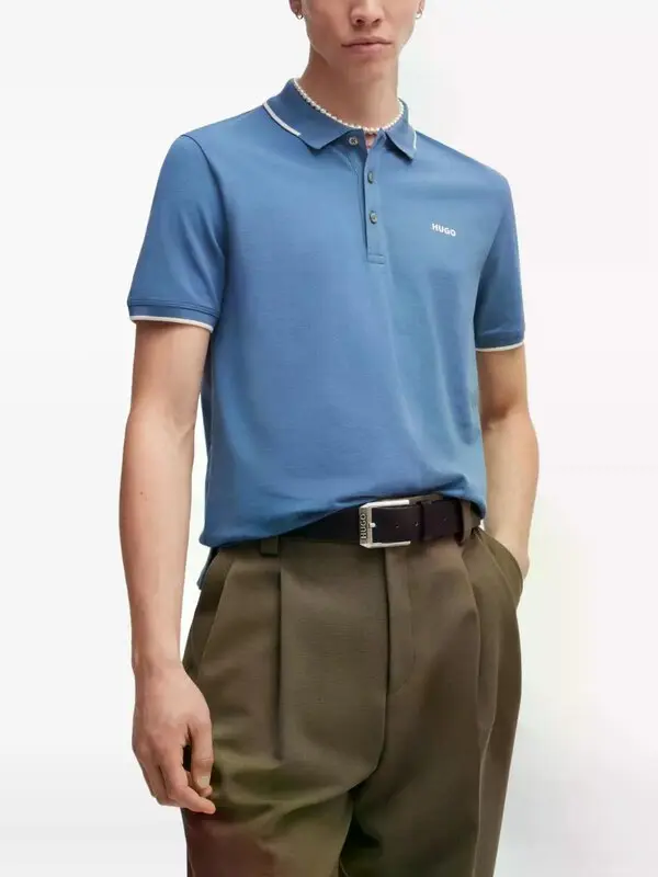 Hugo Contrast-trim Polo Shirt - Blue