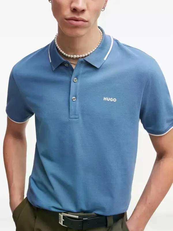 Hugo Contrast-trim Polo Shirt - Blue