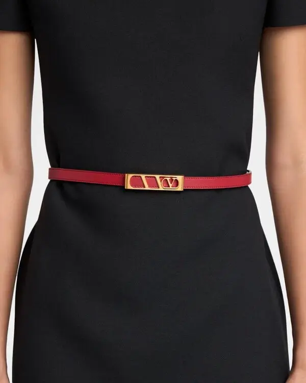 Valentino Garavani Vlogo Signature Skinny Calfskin Leather Belt - Rosso V