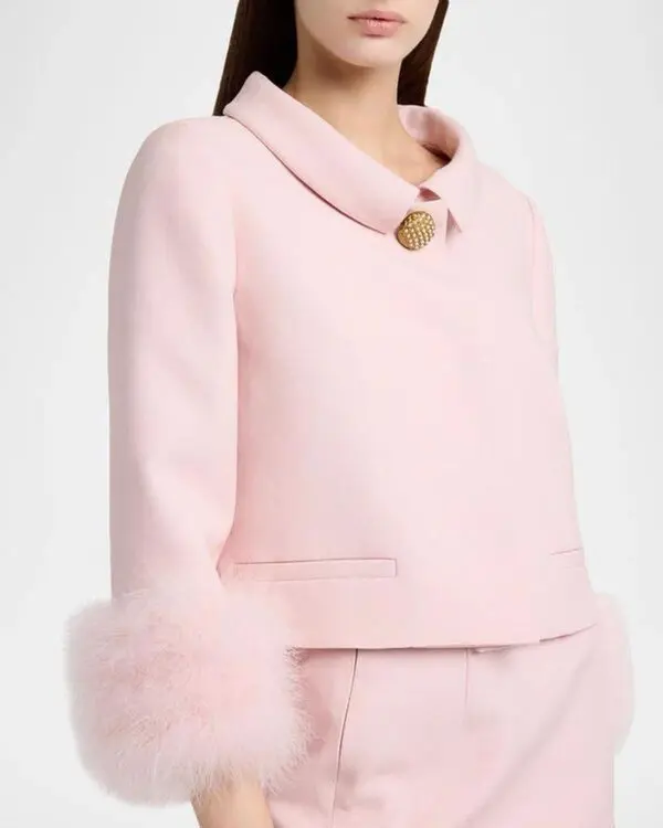 Valentino Garavani Feather-trim Crepe Couture Jacket - Rose