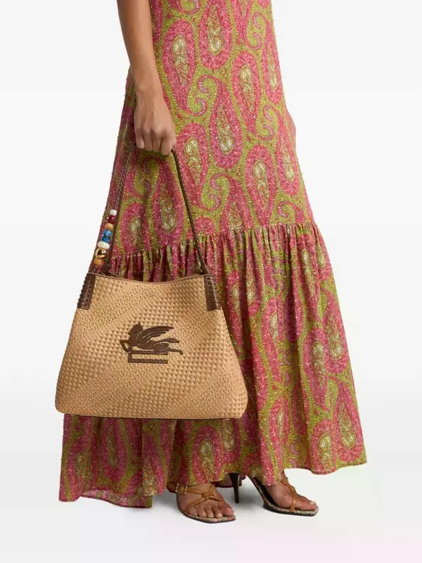 Etro Raffia Tote Bag With Beaded Detail