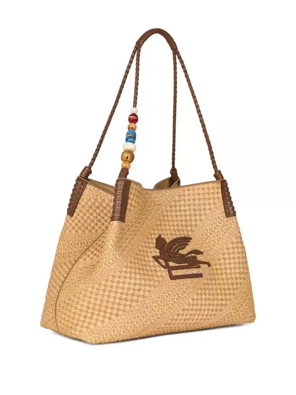 Etro Raffia Tote Bag With Beaded Detail