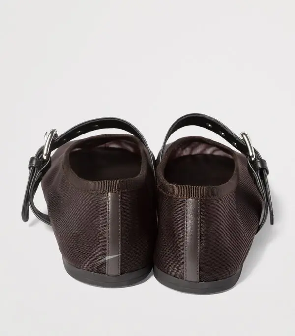 Miu Miu Mesh Ballerina Flats With Leather Straps - Brown