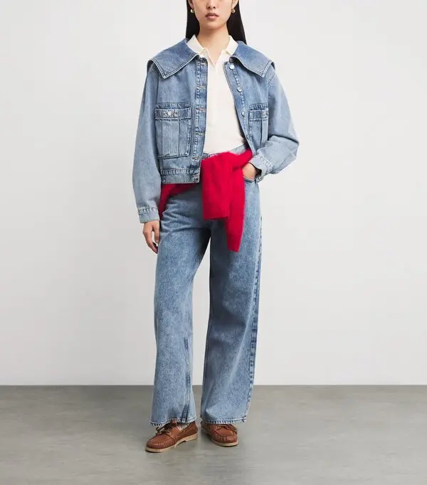 Claudie Pierlot Oversized Collar Denim Trucker Jacket