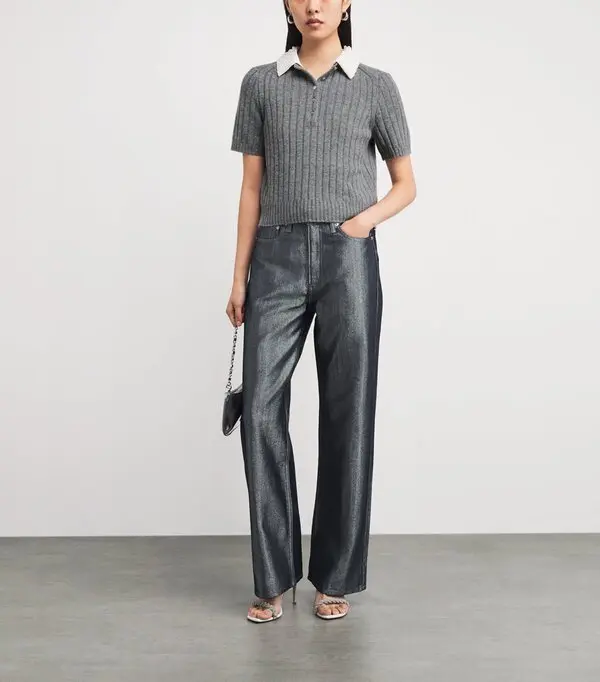 Maje Wool-blend Polo Sweater With Beaded Collar