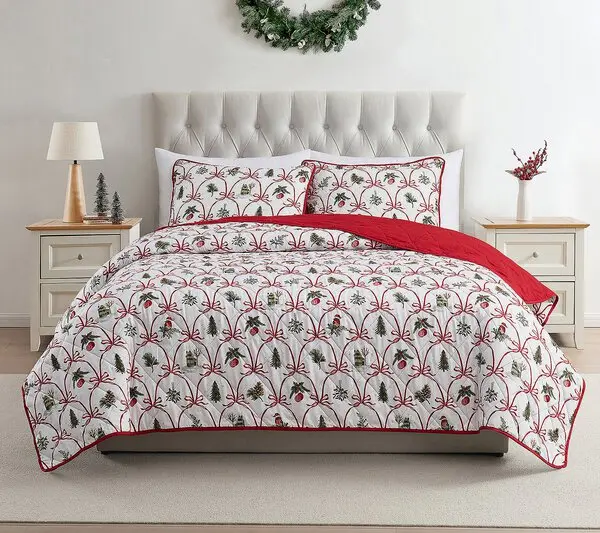 VCNY HOME Multi Christmas Bow Microfiber Quilt Set, Full/queen - One-color
