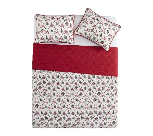 VCNY HOME Multi Christmas Bow Microfiber Quilt Et, Full/queen