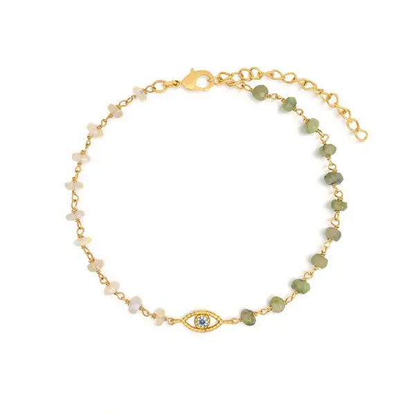 KARMA AND LUCK Opal Emerald Evil Eye Charm Bracelet - Gold/green/white
