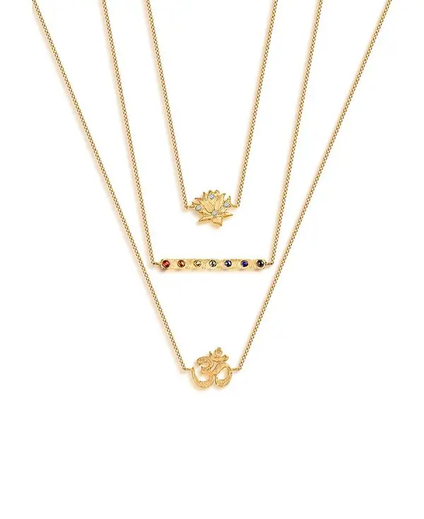 KARMA AND LUCK Lotus Om Chakra Bar Layered Necklace - Gold