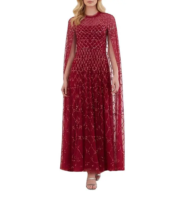 NEEDLE & THREAD Heart Lattice Cape Ankle Gown - Red