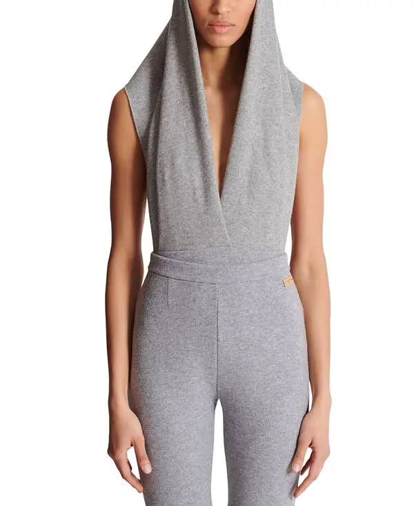 Balmain Draped Bodysuit With Hood - Grey