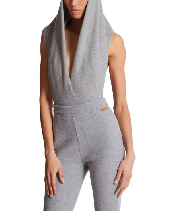 Balmain Draped Bodysuit With Hood - Grey