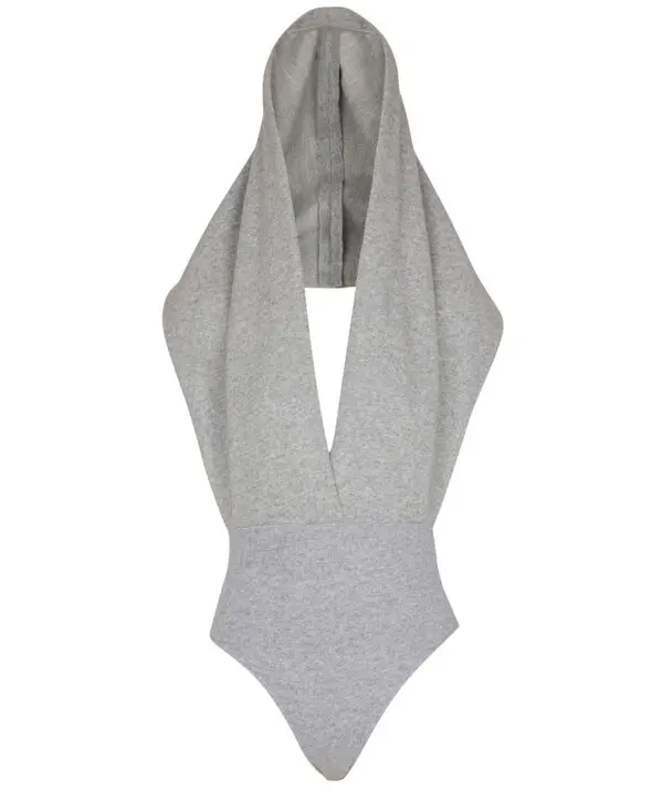 Balmain Draped Bodysuit With Hood - Grey