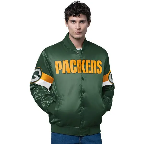STARTER Bay Packers Triple Option Satin Varsity Jacket