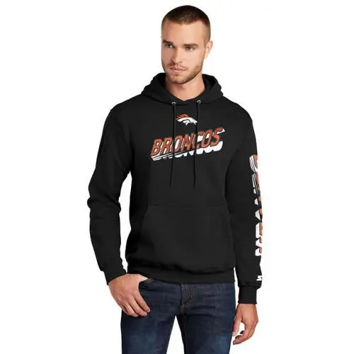 STARTER Denver Broncos Wordmark Logo Pullover Hoodie - Black