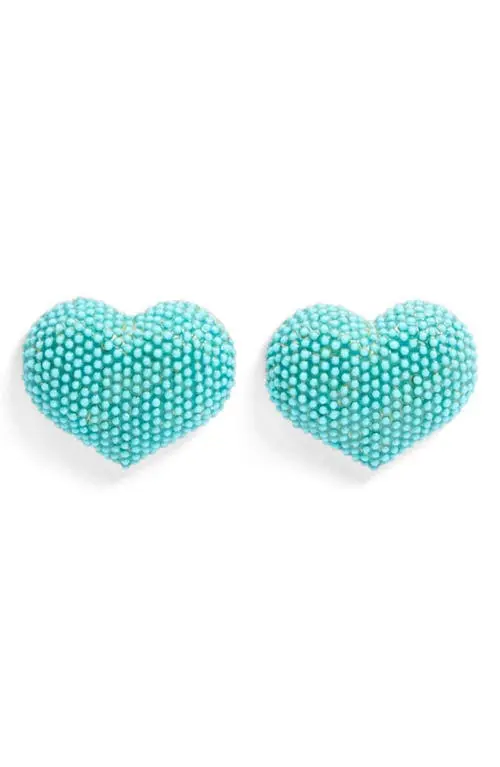 Clare V. Beaded Heart Stud Earrings - Turquoise
