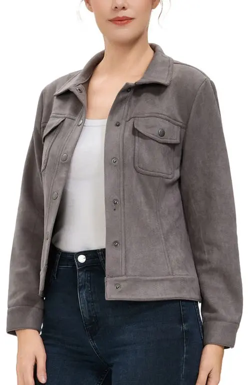 KIMI + KAI Faux Suede Trucker Jacket - Gray