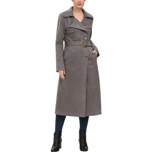 KIMI + KAI Natalia Faux Suede Trench Coat - Gray