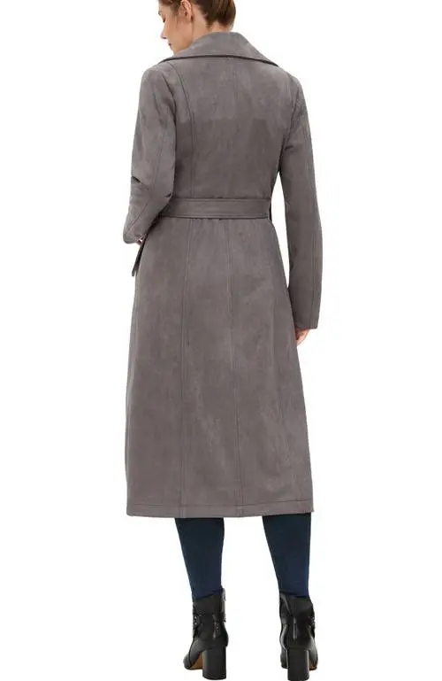 KIMI + KAI Natalia Faux Suede Trench Coat - Gray