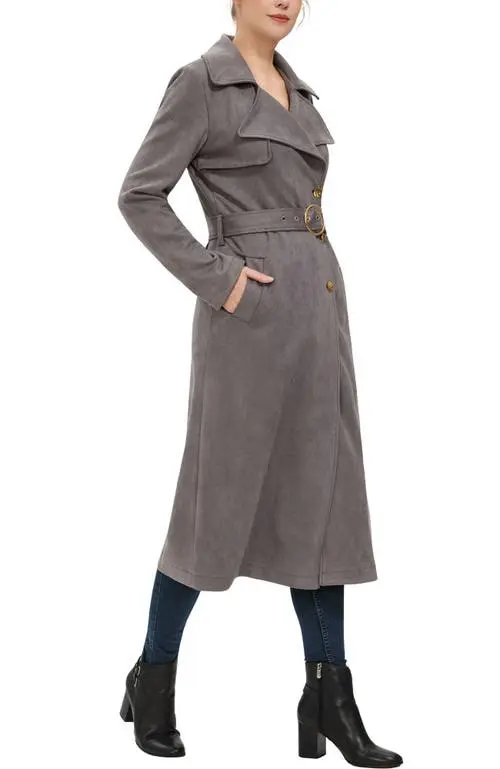 KIMI + KAI Natalia Faux Suede Trench Coat - Gray