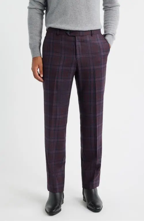 Berle Windowpane Check Merino Wool Dress Pants