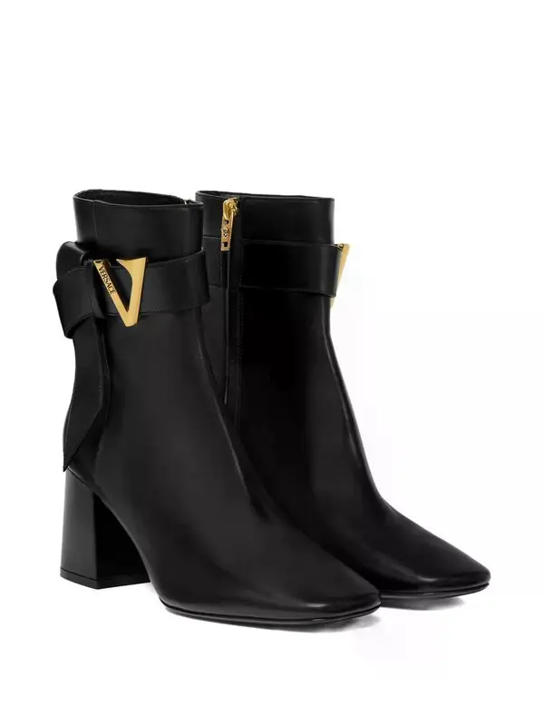 Versace V Leather Ankle Boots With Block Heel