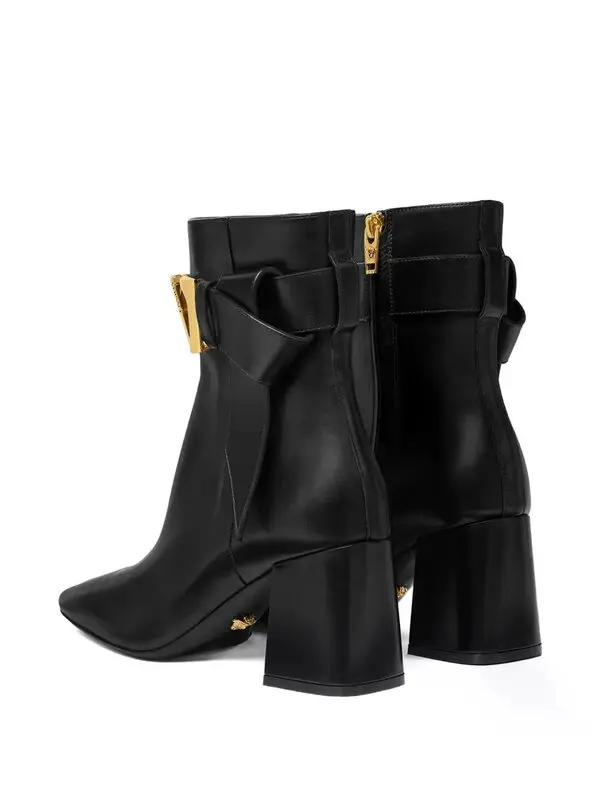 Versace V Leather Ankle Boots With Block Heel