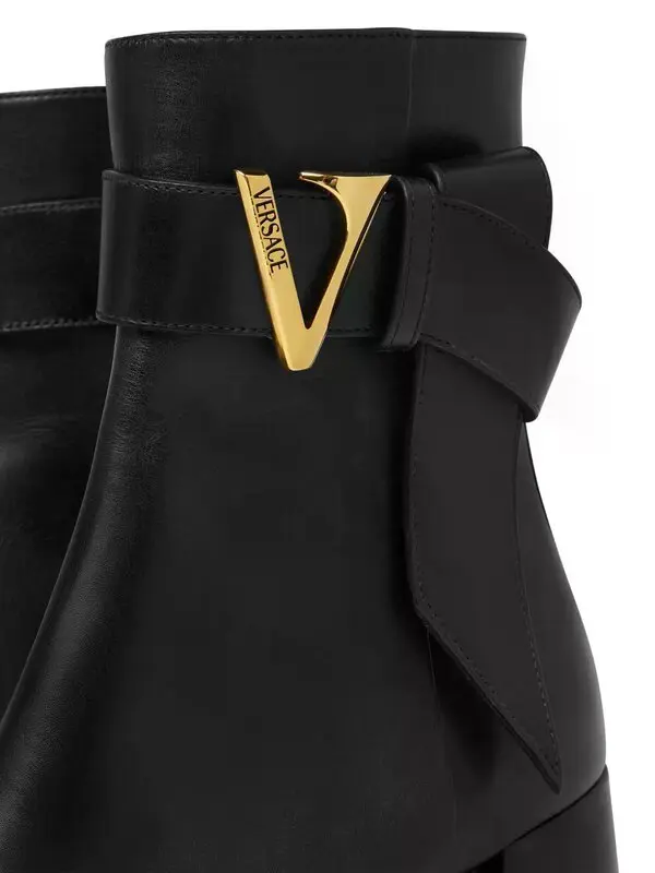 Versace V Leather Ankle Boots With Block Heel