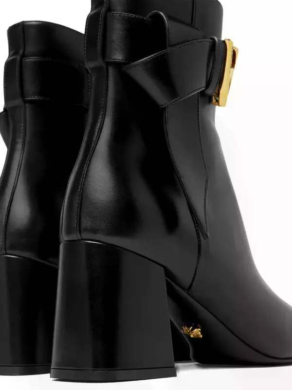Versace V Leather Ankle Boots With Block Heel