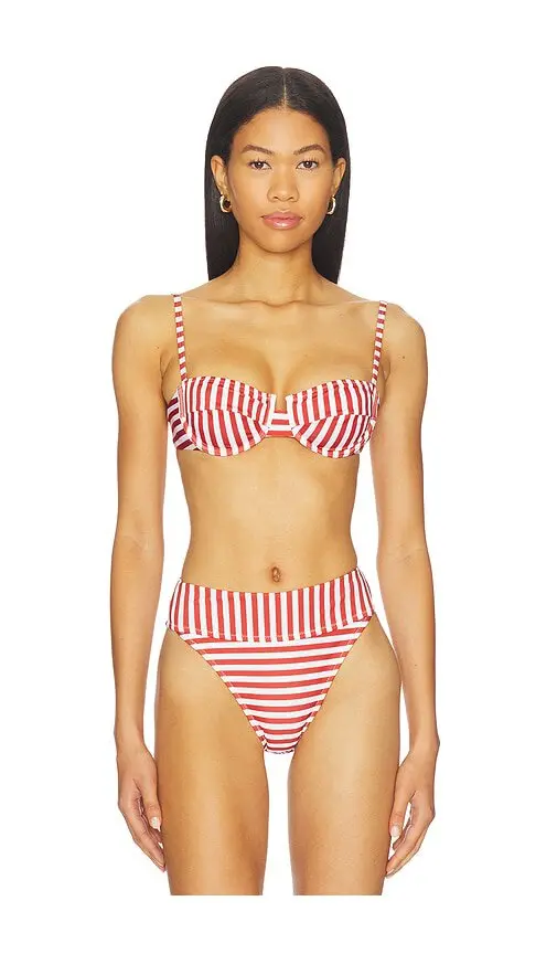BANANHOT Chess Bustier Bikini Top - Russet Stripes
