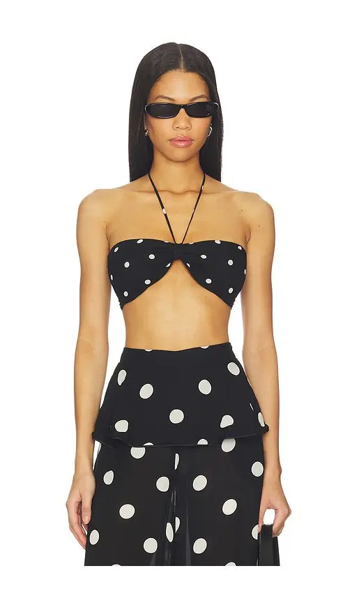 ADRIANA DEGREAS Polka Dot Bandeau Top - Black