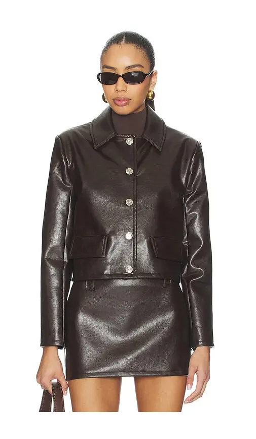 MILKWHITE Cropped Faux Leather Jacket - Brown