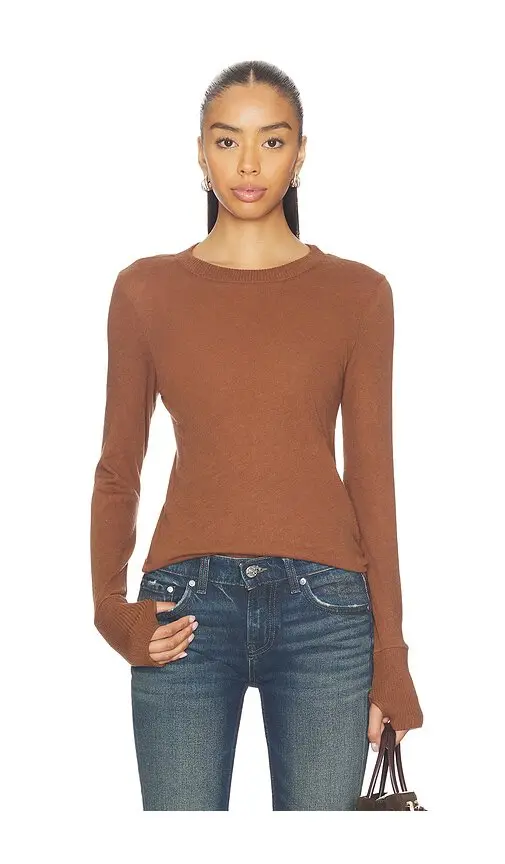 Enza Costa Cashmere Blend Crewneck Top - Nutmeg