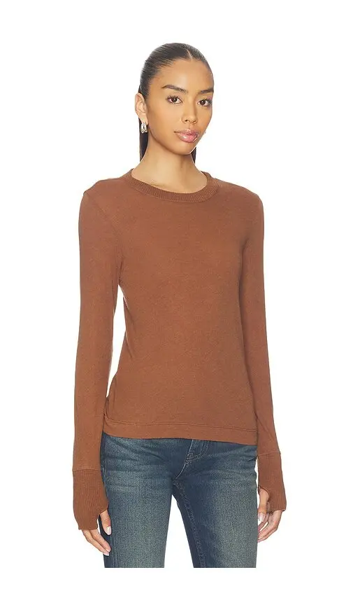 Enza Costa Cashmere Blend Crewneck Top - Nutmeg