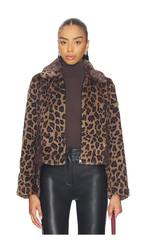 ALLSAINTS Faux Fur Jacket With Logo Detail - Leopard Brown