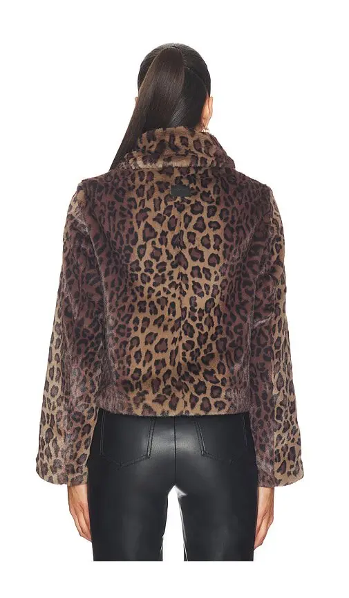 ALLSAINTS Faux Fur Jacket With Logo Detail - Leopard Brown